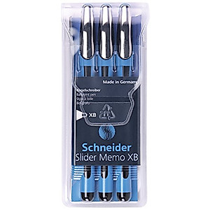 Schneider Slider Memo XB Ballpoint Pen, Black, Pack of 3 Pens (150294)