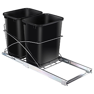 Epetlover 35 Quart Sliding Pull Out Trash Can Double Waste Container Recycling Bins Under Cabinet for Kitchen, Black