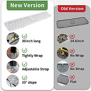 Gosmol Kitchen Faucet Sink Splash Guard Silicone Faucet Mat, XXL 30 inch Faucet Handle Drip Catcher Tray, Deflector Under The Faucet, Self Draining Slopes Design Keep Kitchen Bathroom Drying - Clear