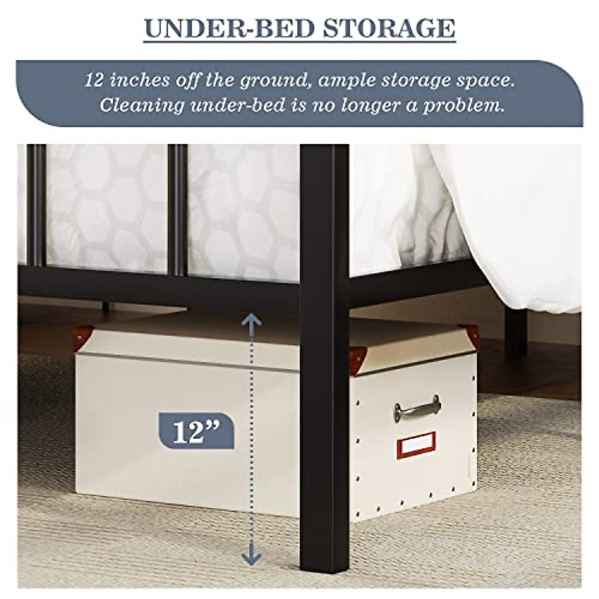 Allewie Heavy Duty Queen Size Platform Bed Frame with Headboard, Metal Slats Support Mattress Foundation, No Box Spring Needed, Under Bed for Storage, Easy Assembly, Noise-Free, Black