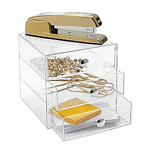 iDesign BPA-Free Plastic 3-Drawer Vanity Organizer - 6.5" x 6.5" x 6.5", Clear