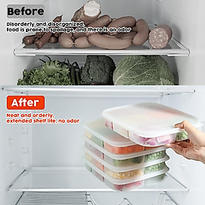 KKONHII 4 Pcs Divided Veggie Tray with Lid and Food Clip, 5 Compartment Reusable Snackle Box Food Storage Container Fridge Organizer BPA-Free Container Serving Tray for Snack, Fruit, Candy, Nuts