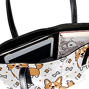 Lovely Cartoon Corgi Handbags for Women Large Purses Leather Tote Bag School Shoulder Bag