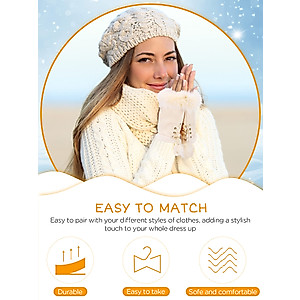 SATINIOR 6 Pairs Women Faux Rabbit Fur Gloves Fingerless Winter Gloves Mittens Warm Gloves Stretchy Hand Wrist Warmers (Classic Color)