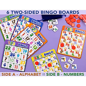 Party Hearty Alphabet and Number, ABC and 123 Bingo Board Game for Kindergarten and Preschool Kids Learn to Read Fun 2 Versions for Ages 4 and Up (Animal Edition)