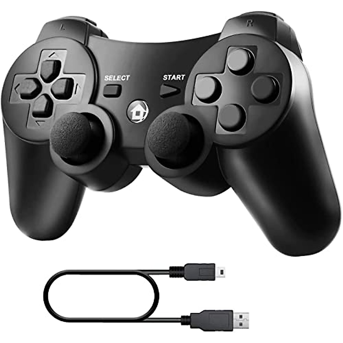 Diswoe Controller for PS-3, Wireless Bluetooth Controller Gamepad Joystick, Double Vibrating Controller for Play_station 3 with Charger Cable Cord Thump Grips