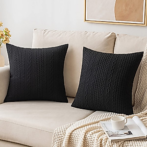 MIULEE Decorative Throw Pillow Covers Set of 2 Super Soft Modern Stretchy Embossed Patterned Cushion Covers for Farmhouse Couch Sofa Livingroom Bed,Black 18x18 inch