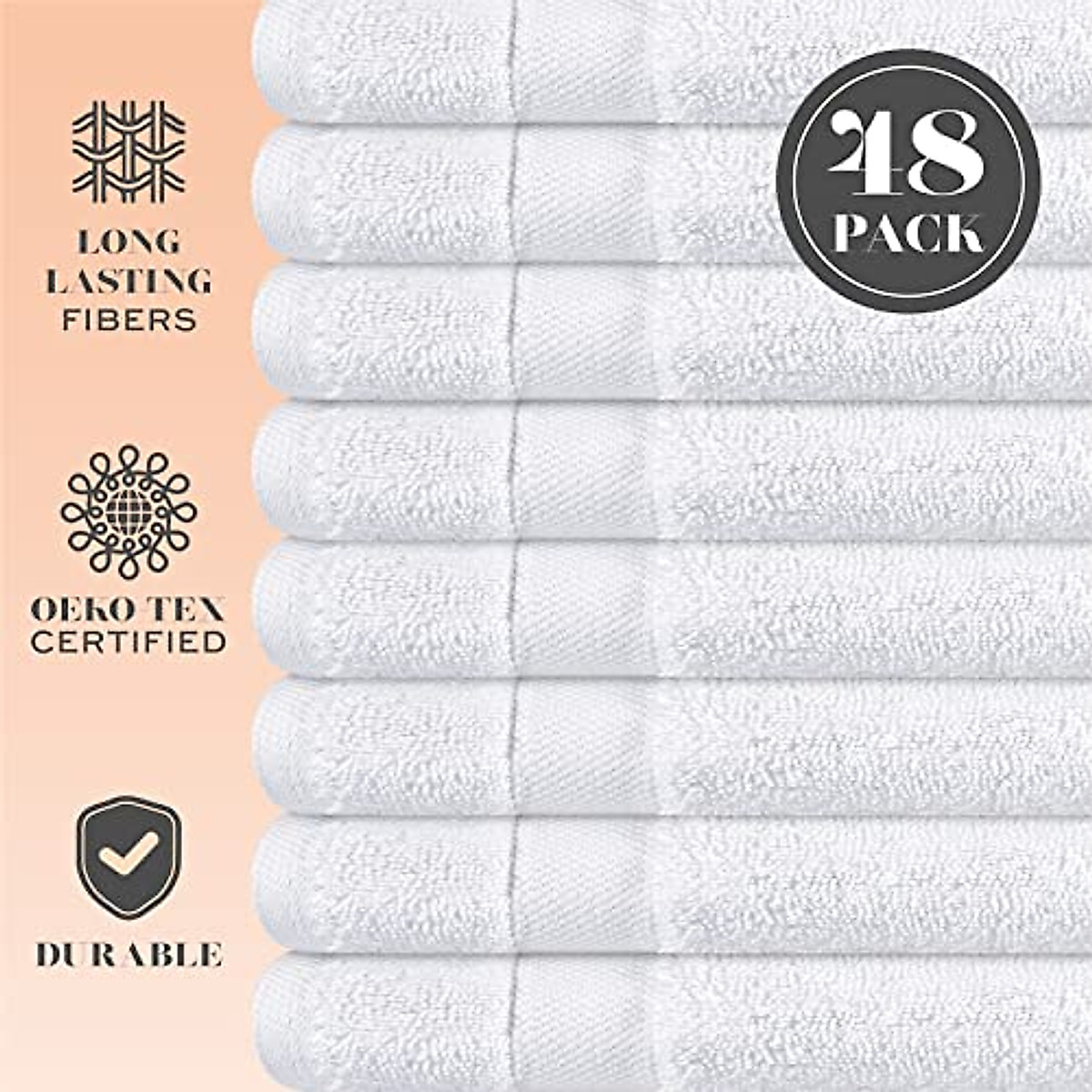 Wealuxe White Washcloths for Body and Face Towel, Cotton Wash Cloths Bulk 48 Pack, Flannel Spa Fingertip Wash Clothes 12x12 Inch, Soft Absorbent Gym Towels