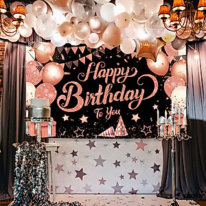 KatchOn, XtraLarge Rose Gold Happy Birthday Banner - 72x44 Inch | Black and Rose Gold Birthday Banner for Women | Happy Birthday Sign, Happy Birthday Decorations for Women | Happy Birthday Backdrop