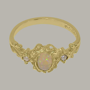 LetsBuyGold 10k Yellow Gold Natural Opal & Cultured Pearl Womens Trilogy Ring - Size 11.25