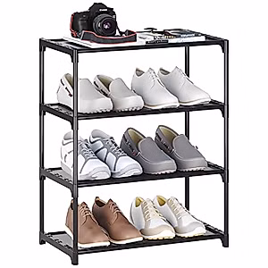 Hockmez 4-Tier Small Shoe Rack .Stackable Shoe Shelf Storage Organizer for Entryway Hallway Closet Bathroom Living Room (Black)