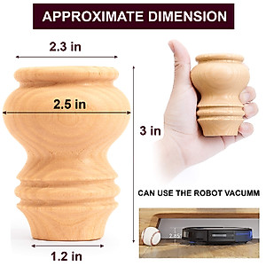 decorluxes Wood Legs for Furniture Set of 4 Kallax Legs Short Table Legs Coffee Table Legs Dresser Legs Set of 4 Bun Feet Gold Natural Woden Things (3 in with Mounting Plates)