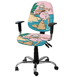 Tropical Santa Claus Office Chair Cover Stretchable Computer Chair Seat Cover Backrest Slipcovers, Stretchable Rotating Desk Chair Seat Cushion Split Protectors Christmas Pine Palm Tree Leaf