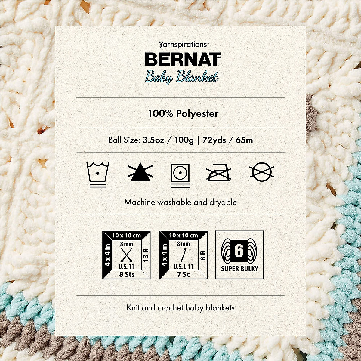 Bernat Baby Blanket White Yarn - 3 Pack of 100g/3.5oz - Polyester - 6 Super Bulky - 72 Yards - Knitting/Crochet