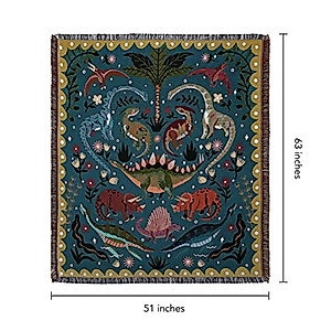 tiowik Dinosaur Animal Throw Woven Blanket with Tassel for Home Decoration Chair Couch Sofa Bed Beach Travel Picnic Cloth Tapestry Shawl Cozy Cotton (Navy Blue 63×51 Inches)