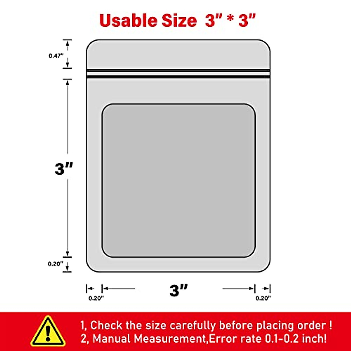 100-pack mylar bags with clear window holographic smell proof packaging bag for small bussiness resealable lock zipper zip sealable pouch plastic bags sample, food ,jewelry,candy supplies（3×3 inch，black ）