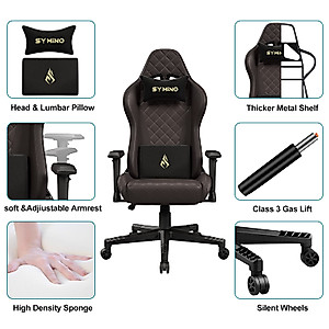 symino Gaming Chair Ergonomic PC Chair Racing Style Computer Chair with 3D Armrest, Vintage Style PU Leather Office Chair(Brown)