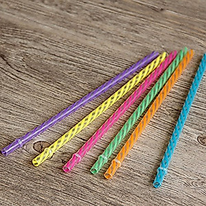 Dakoufish 12 Piece 9 Inch Reusable Plastic Thick Drinking Straws BPA Free Mason Jar Straws transparent small Stripe (9inch 6color)