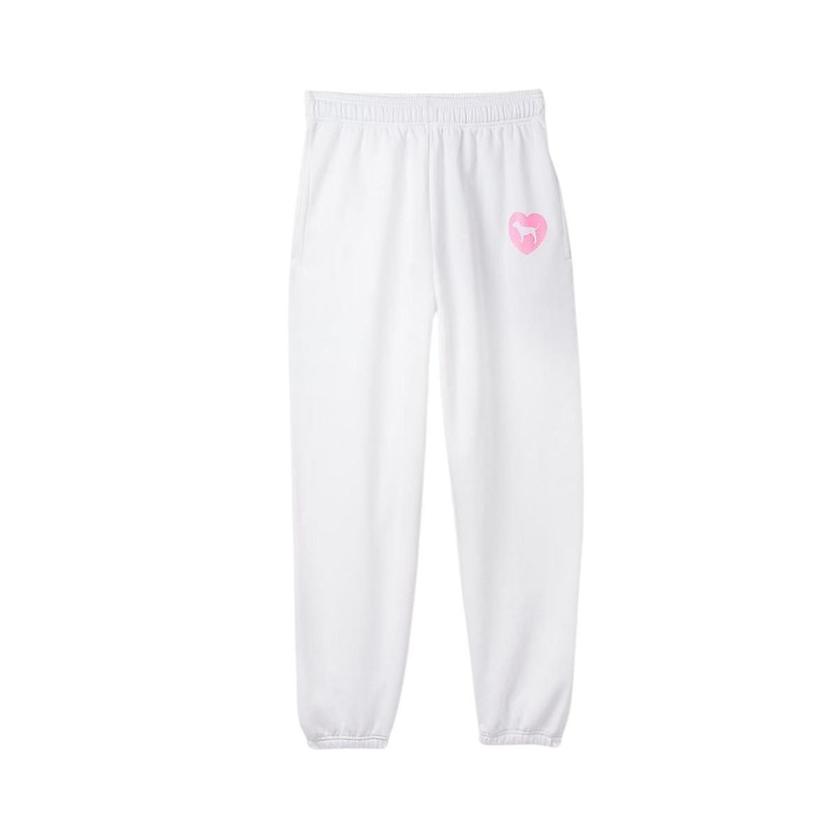 Victoria's Secret Pink Fleece Glitter Baggy Campus Sweatpants Color White New (as1, Alpha, x_l, Regular, Regular)