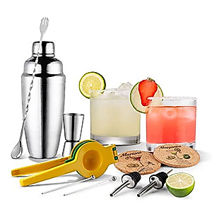 USEEKRIL Margarita Cocktail Kit - Set of Rocks Glasses | Stainless Cocktail Shaker | Jigger|Bar Spoon|Citrus Squeezer | Coasters | Pourers | Cocktail Picks | Accessories to Craft Margaritas at Home!