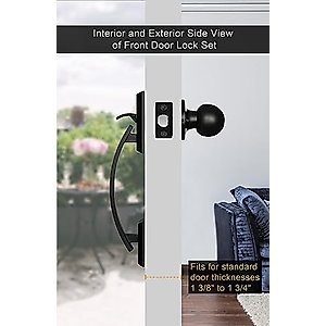 goldenwarm Black Front Door Knob Handle, Entry Door Handle and Reversible Handle Knob, Single Cylinder Front Door Handle Only, Matte Black Front Door Entry Handleset, Entry Way Door Handle