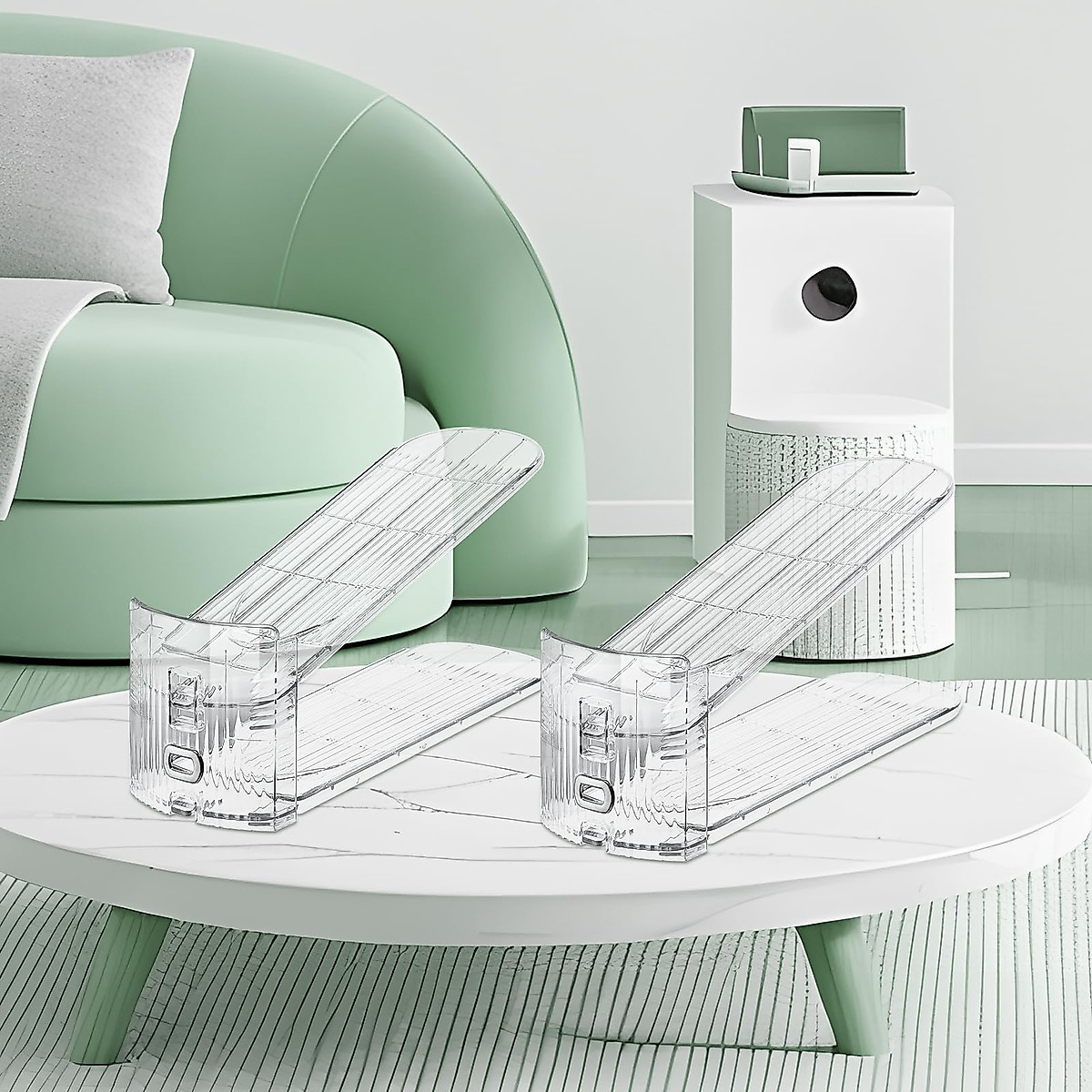 MOVDEET Shoe Slots Organizer,12 PACK Transparent Adjustable Shoe Stacker Clear Shoe Slot Organizer Space Saver Shoe Rack Holder Shoe Storage Organizers for Closet