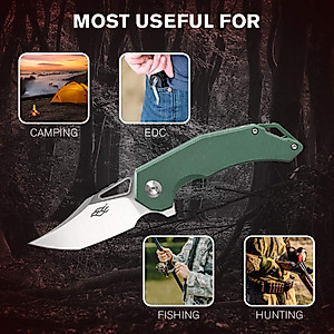 Firebird GANZO FH61-GB Pocket Folding Knife Razor Sharp D2 Steel Blade Ergonomic G10 Anti-Slip Handle with Clip Hunting Fishing Camping Gear Outdoor Folder EDC Pocket Knife (Green)