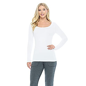 Natural Uniforms Women's Long Sleeve Extra Wide Scoop-Neck T-Shirt Under Scrub (White, Medium)
