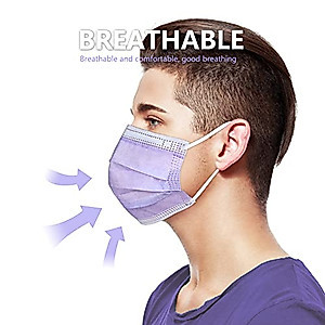 akgk Disposable Face Masks 100Pcs, 3 Layer Protective Face Mask Purple Face Masks