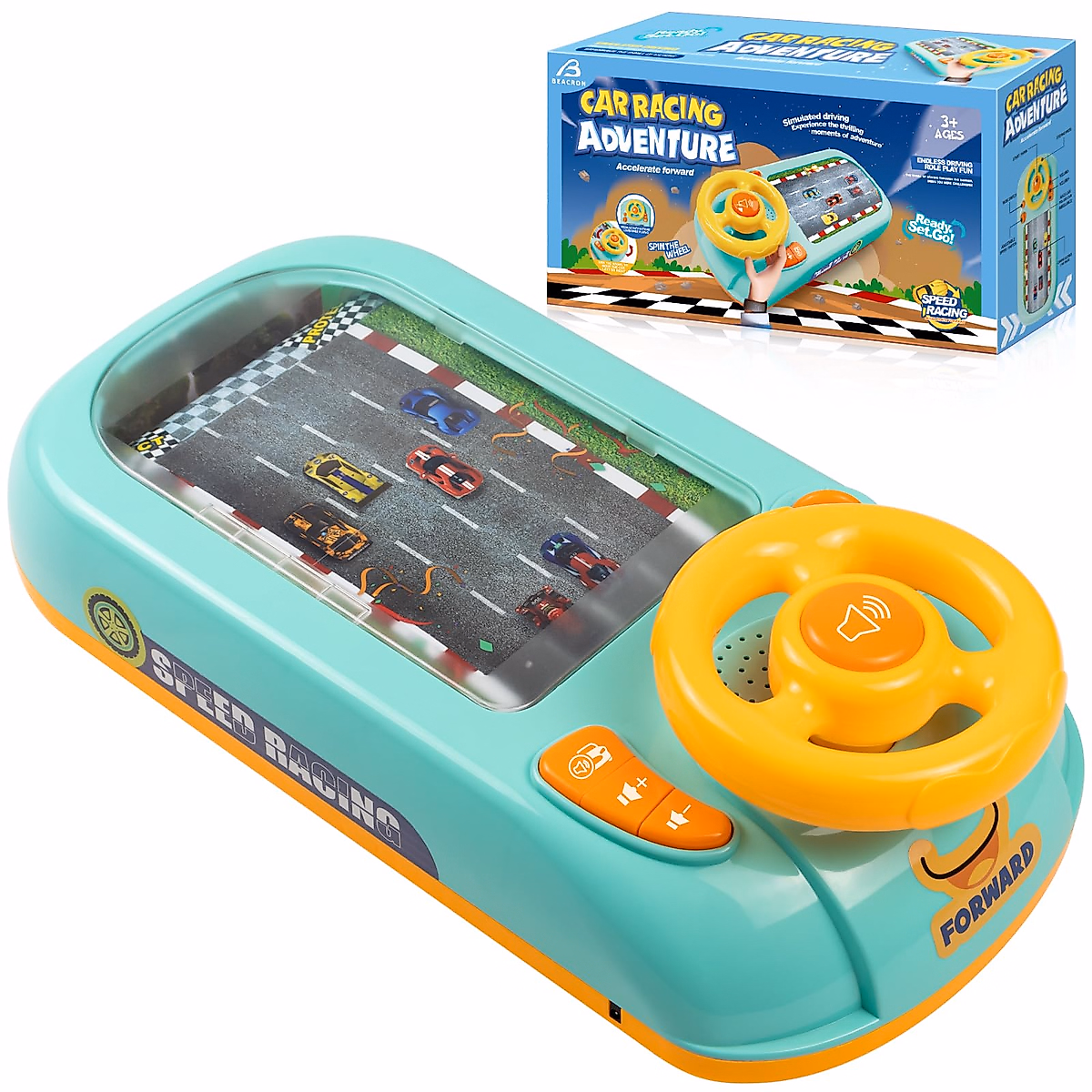 Beacron Musical Steering Wheel Toys for Boys 4-6, Toddler Simulated Driving Racing Car Game with Sound Age 3+ Year Old, Interactive Educational Learning Race Car Toy for Boys and Girls Birthday Gift