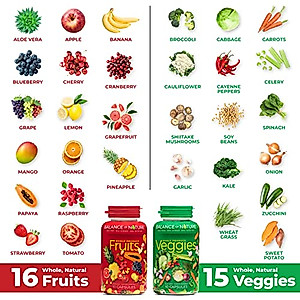 Balance of Nature Fruits and Veggies - Whole Food Supplement with Superfood Fruits and Vegetables for Women, Men, and Kids - 90 Fruit Capsules, 90 Veggie Capsules