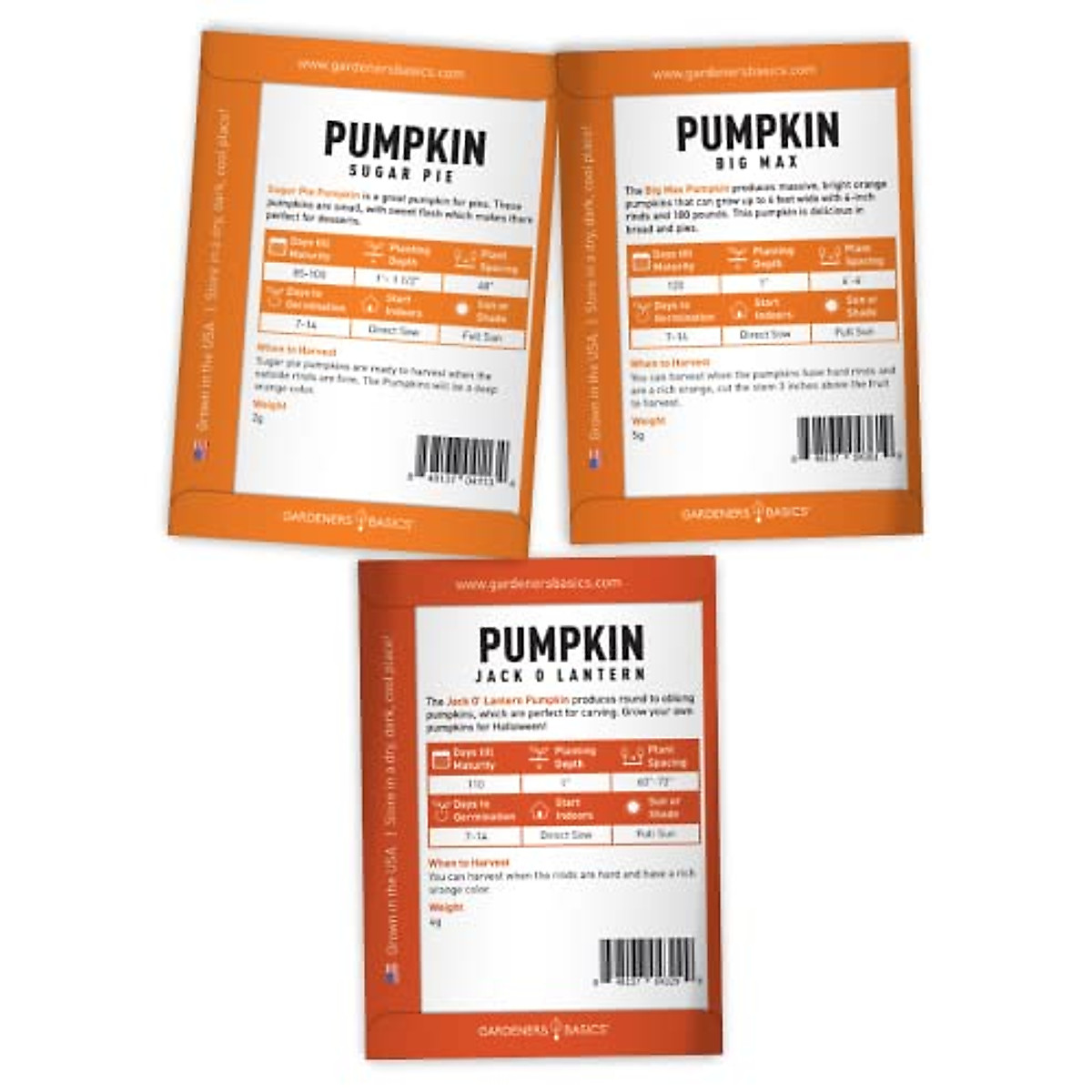 Pumpkin Seeds to Plant - 5 Variety Baby Boo, Giant Big Max, Jack Be Little, Jack O Lantern, Sugar Pie, Great for Pumpkin Seed for Summer, Fall, Pumpkin Seeds for Planting by Gardeners Basics