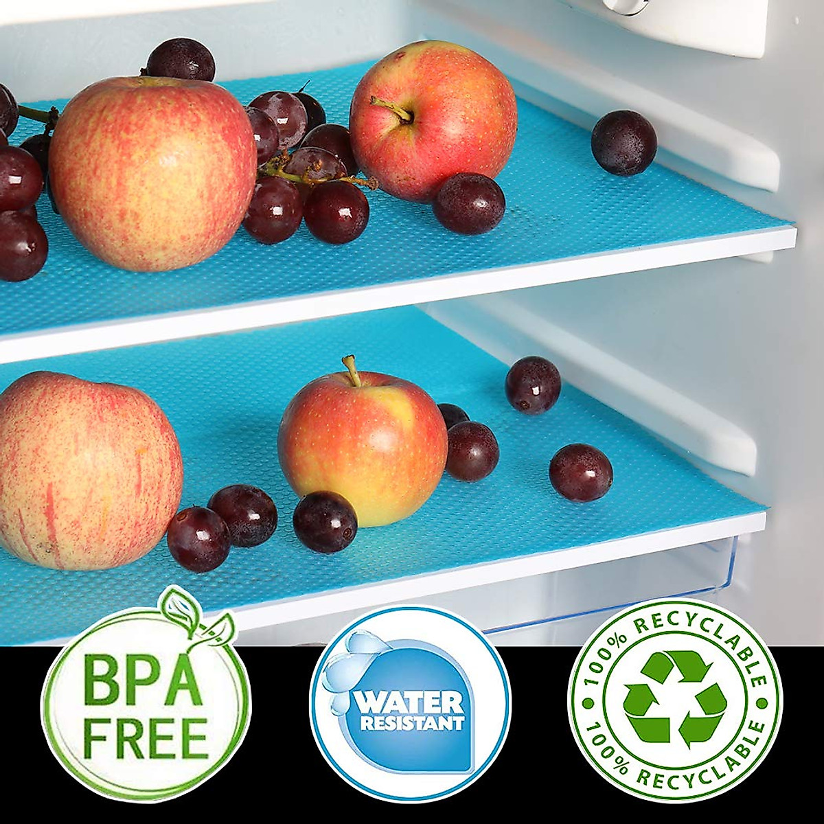 PABUSIOR Blue Shelf Liner Waterproof, (11.8Inch X12FT) Non-Adhesive Washable Drawer Liners for Pantry Cabinet, Fridge, Refrigerator Mats (Translucent)