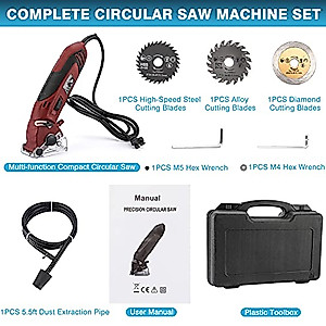 IRONWALLS Mini Circular Saw Set, 400W 3400RMP Multi-Functional Circular Saw Machine with 3PCS Carbide Tipped Blade, 110V Hand-Held Corded Electric Powered Mini Saw for Wood, Metal, Tile, PVC Plastic
