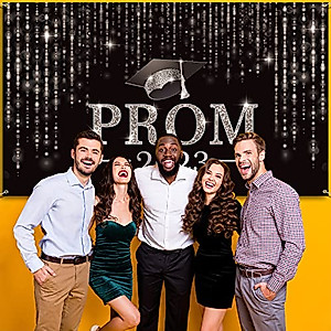 Prom Night Party 2023 Backdrop Prom Background Banner Photo Props Congrats Backdrop Graduate Prom Decorations for Graduation Celebration Prom Party Indoor Outdoor, 73 x 43 Inch (Silver)