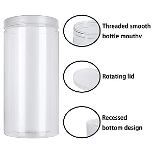 EATHEATY 6 Pack 46oz/1360ml Large Plastic Jars with Lid, Wide Mouth Empty Clear PET Storage Containers with Lid, Tall Plastic Candy Cylinder Storage Jars for Dry Food, Peanut, Powder, Kitchen, Snacks