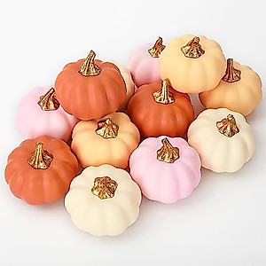AnyDesign 12Pcs Artificial Pumpkins Fake Foam Pumpkins Mini White Pink Gold Orange Faux Harvest Pumpkins for Autumn Thanksgiving Halloween Holiday Home Party Farmhouse Decorations