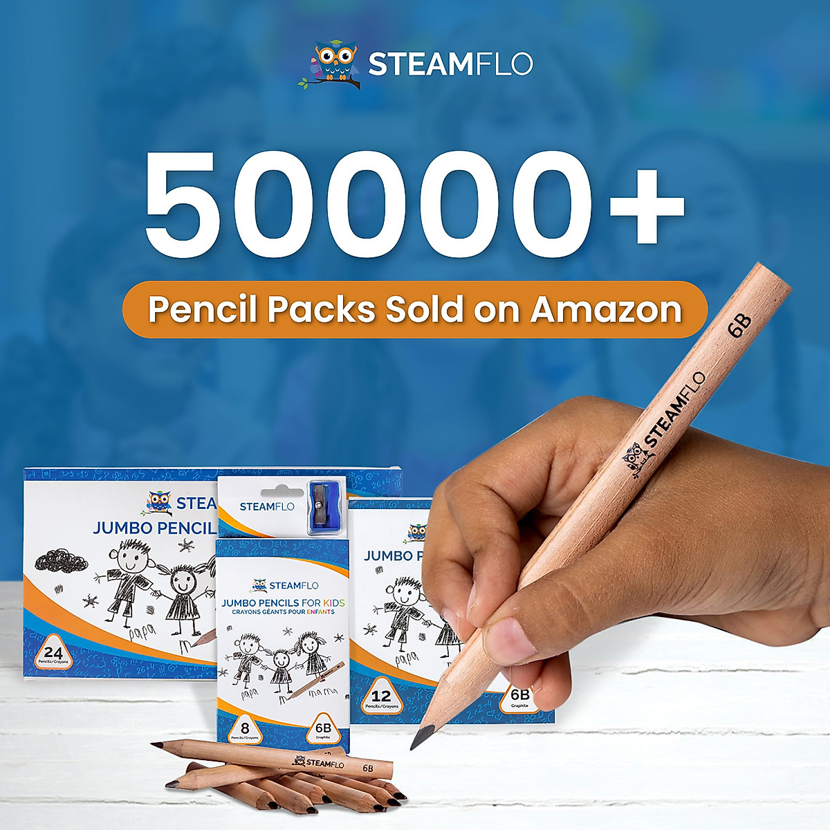 Learning Pencils for Toddlers 2-4 Years – Our Kids Pencils for Beginners Toddlers and Preschoolers with Jumbo Triangle Shape are Specially Designed Preschool Pencils for Beginners (8 Pack + Sharpener)