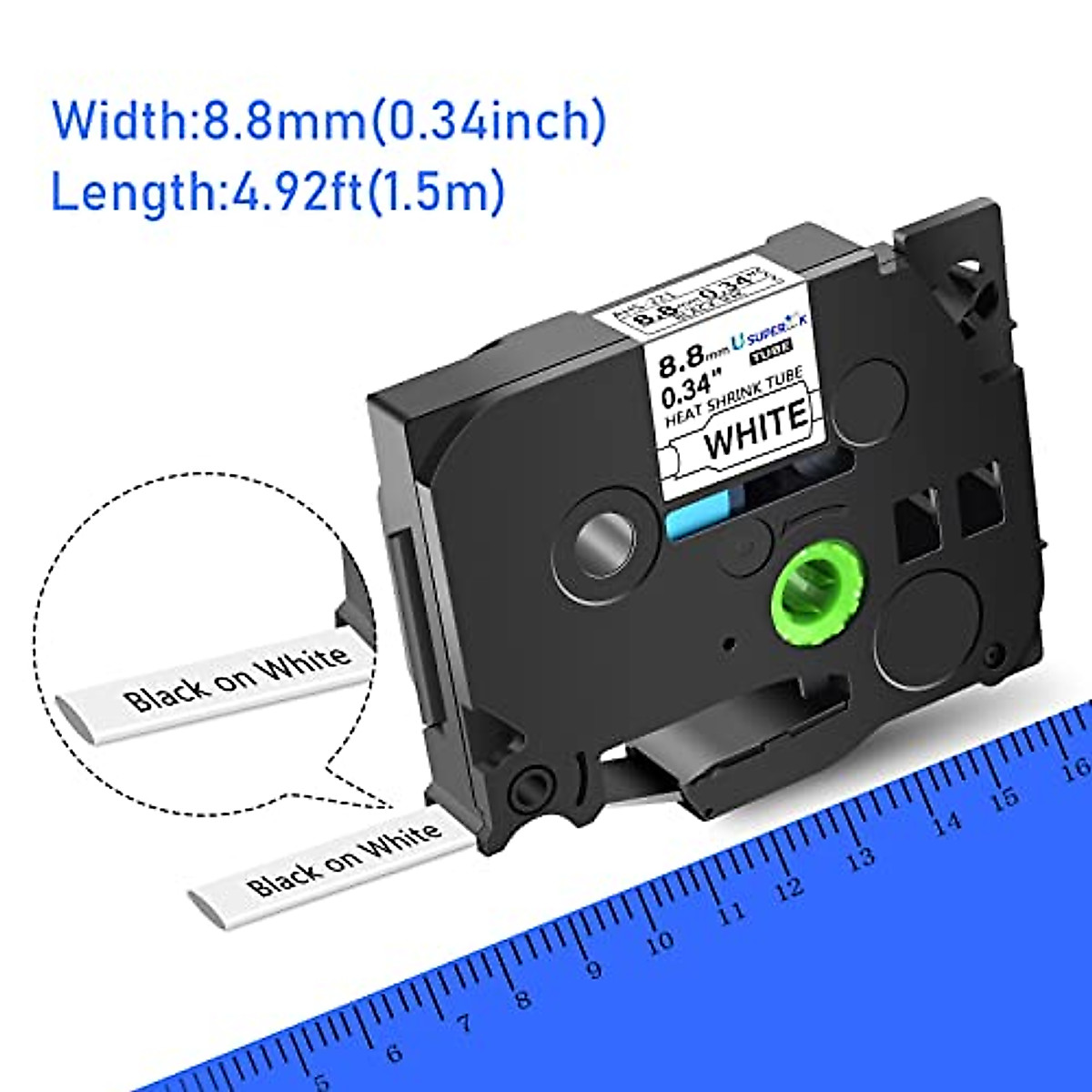 SuperInk 1 Pack Compatible for Brother HSe-221 HSe221 HS-221 HS221 Black on White Heat Shrink Tube Label Tape use in PT-D210 PT-D400 PT-E300 PT-E500 PT-P750WVP Printer (0.34''x 4.92ft, 8.8mm x 1.5m)