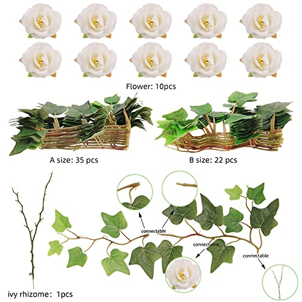 Abzo 57 Pcs Fake Ivy Leaves Artificial Ivy Wreath Green Leaf Plants for Wall Hanging Plants Greenery Background Furniture Bedroom Wedding Decor DIY Jungle Themed Party Decor