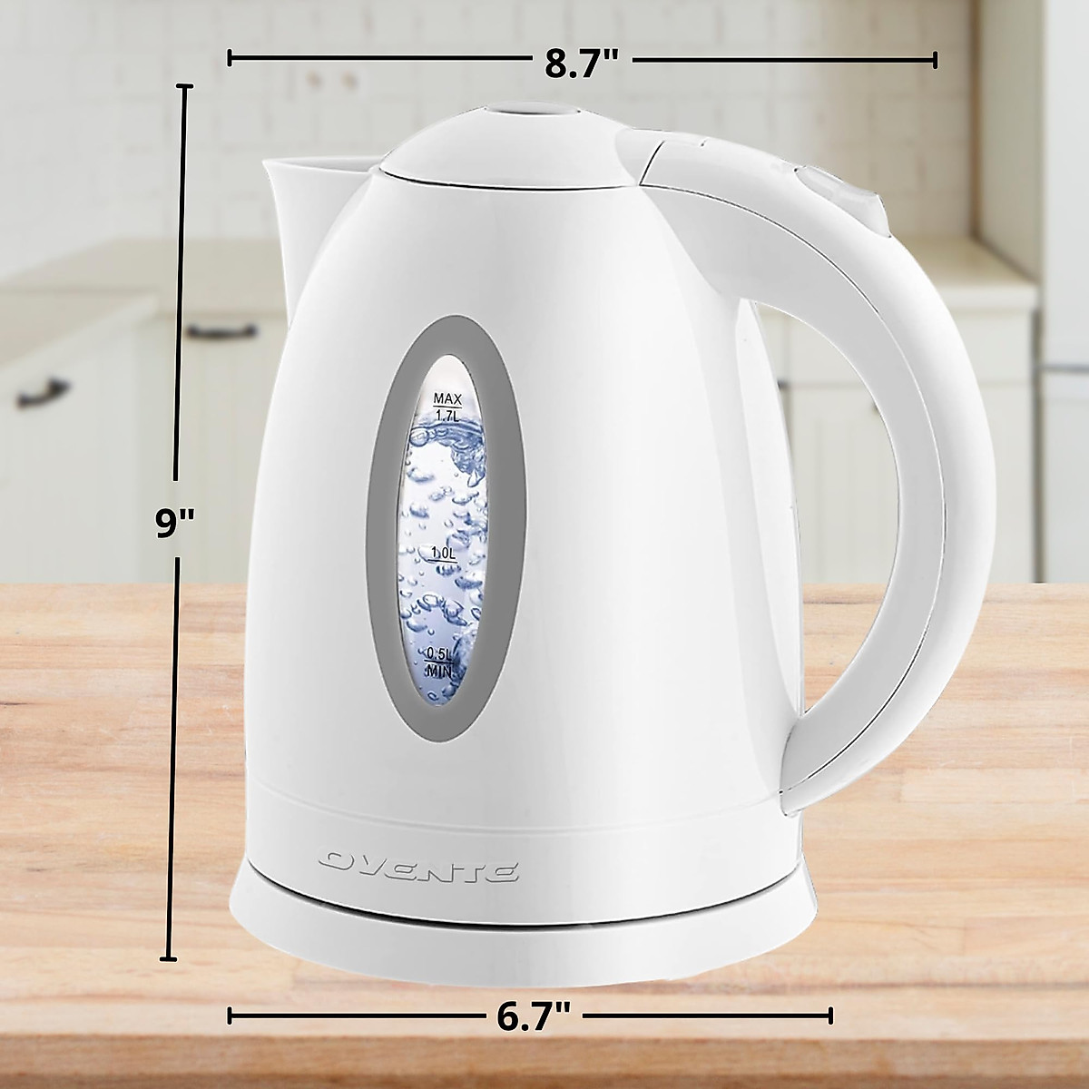 Ovente Electric Kettle 1.7 Liter Cordless Hot Water Boiler, 1100W with Automatic Shut-Off and Boil Dry Protection, Fast Boiling BPA-Free Portable Instant Heater for Making Tea, Coffee, White KP72W