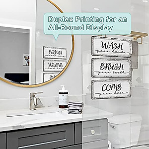 Farmhouse Bathroom Signs Decor 3PCS, PVC Made Waterproof Bathroom Art Wall Decor, Duplex Printed Rustic Home Decor Farmhouse Signs, Fade-resistant Restroom Decor Bathroom Rule Sign, 5X12 Inches, White