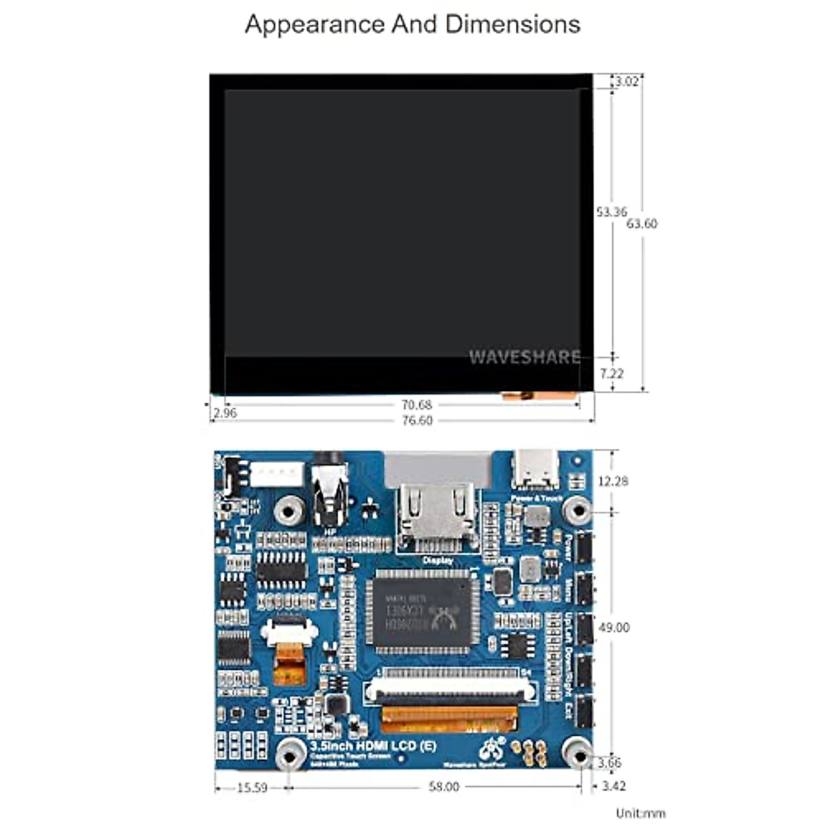 Waveshare 3.5inch HDMI LCD, Compatible with Raspberry Pi 5/4B/3B/Zero/Zero W/Zero 2W/Pico/Pico W/Pico WH, Capacitive Touch IPS LCD Display, 640×480, Audio Jack