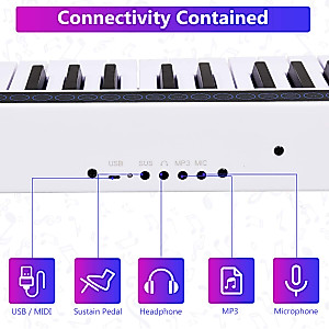 Costzon 61-Key Portable Digital Piano, Upgraded Premium Electric Keyboard W/ 128 Rhythm, 128 Tone, Sustain Pedal, MIDI/USB Interface, Power Supply, Bluetooth Function (White)
