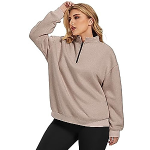 ATHMILE Womens Oversized Half Zip Pullover Long Sleeve Sweatshirt Quarter Zip Hoodie Sweater Teen Girls Fall Y2K Clothes Coffee Grey