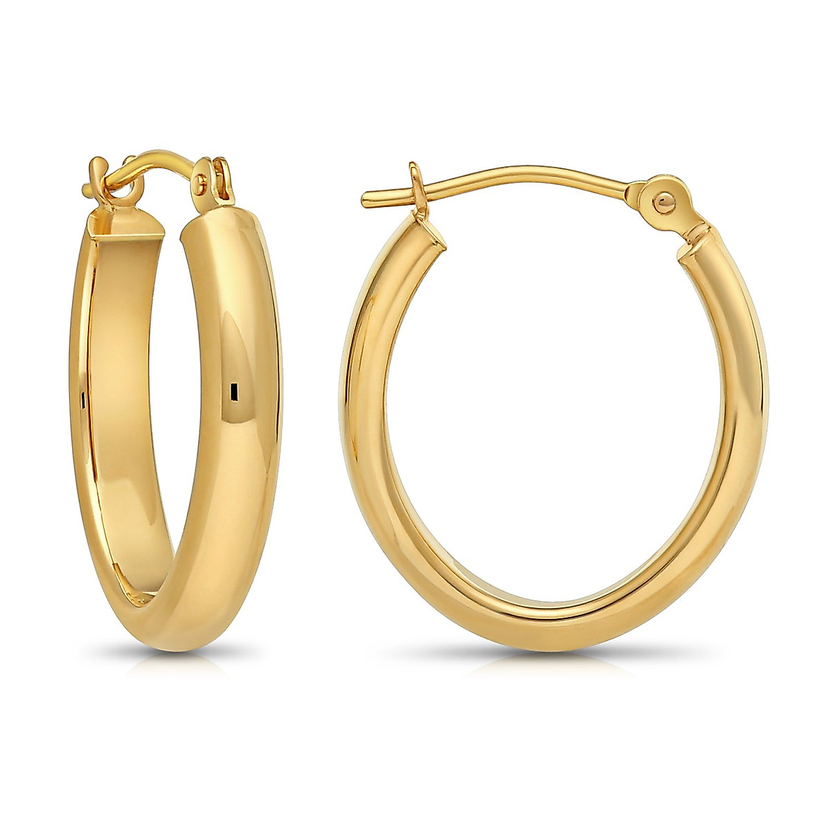 14k Gold Small Oval Polished Hoop Earrings (0.7 inch Diameter) (yellow-gold)…