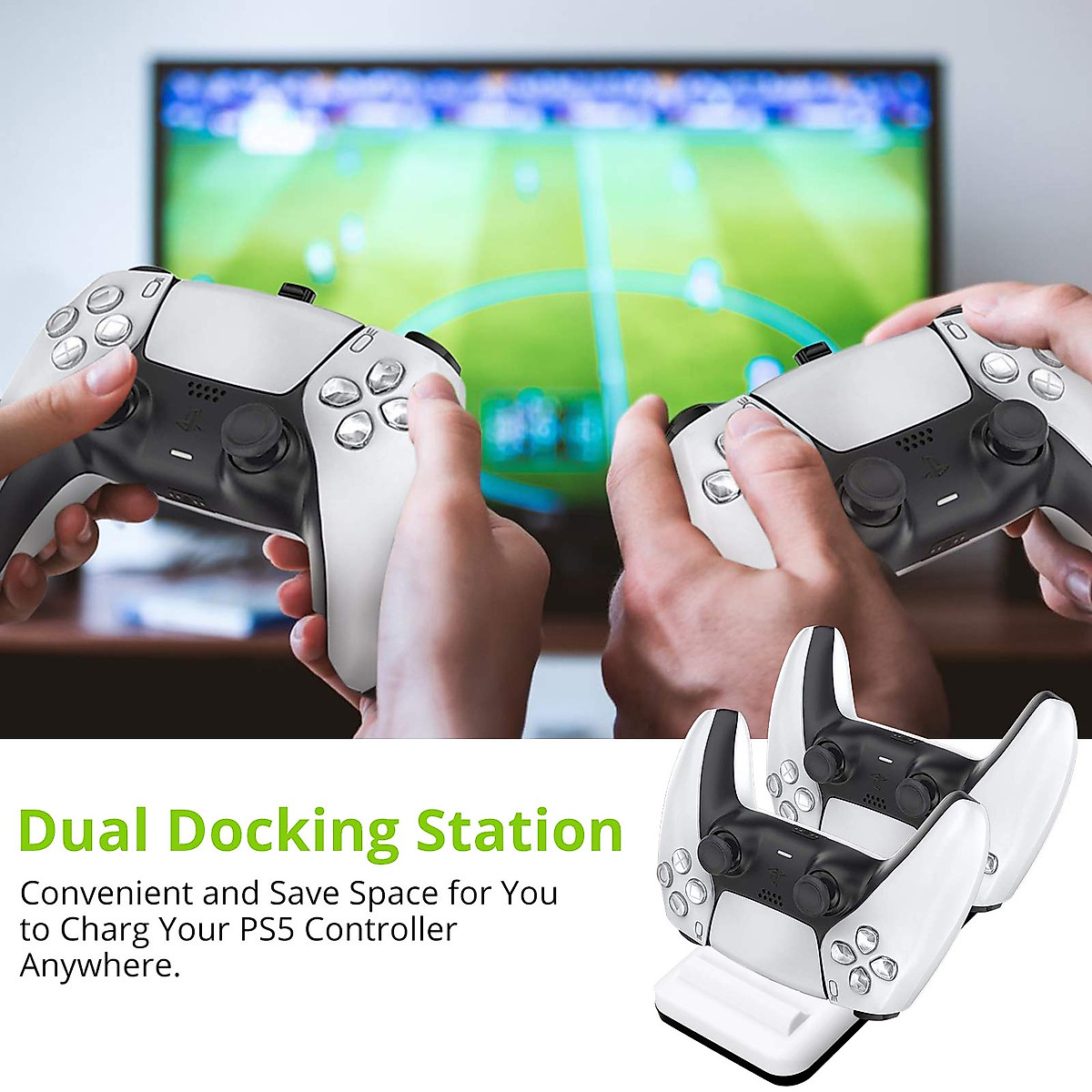 Mini PS5 Controller Charger, LiNKFOR Charging Dock Station for PS5, Fast Dual Charger Accessories for PlayStation 5 DualSense Controller with USB Cable, White