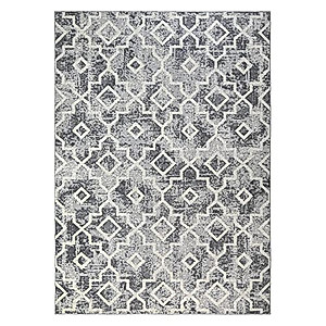 Wonnitar Moroccan Machine Washable Large Area Rug - 5x7 Grey Modern Geometric Bedroom Living Room Throw Rug,Non-Slip Distressed Dining Room Nursery Mat,Non-Shedding Indoor Floor Accent Carpet