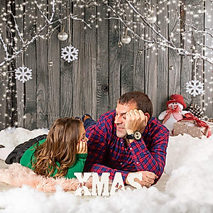 LYWYGG 8X8FT Christmas Backdrop Snow Floor Photo Backgrounds Wooden Wall Photography Backdrops for Child CP-70-0808