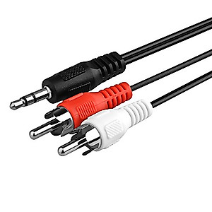Monoprice Audio/Stereo Cable - 6 Feet - Black | 3.5mm Stereo Plug/2 RCA Jack, Mp3 Player/Phone Headphone Output to Home Audio System
